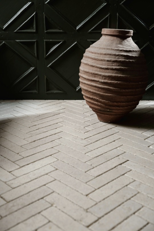 hebron cream courtyard herringbone limestone setts from Beswick Stone