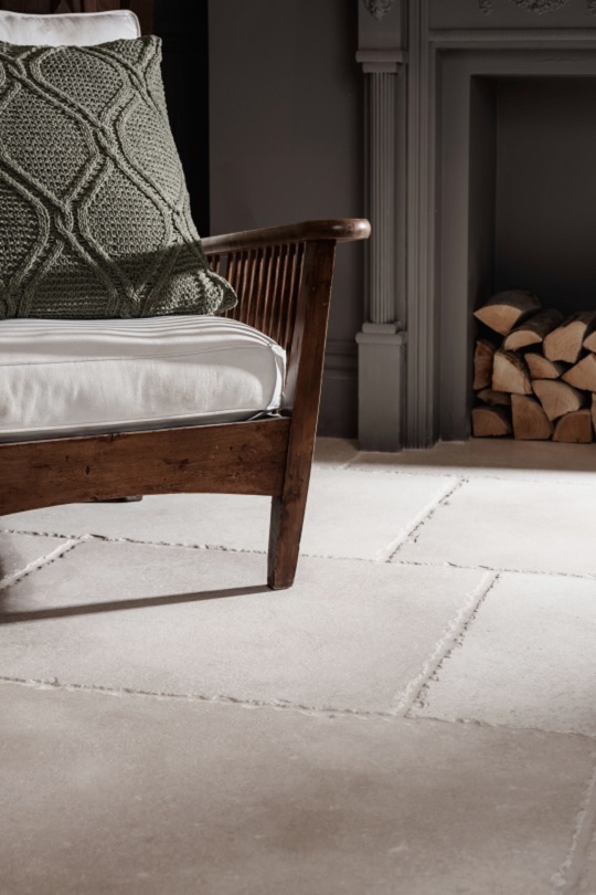 Lansdown heavily aged & textured pale cream limestone flagstone floor ...